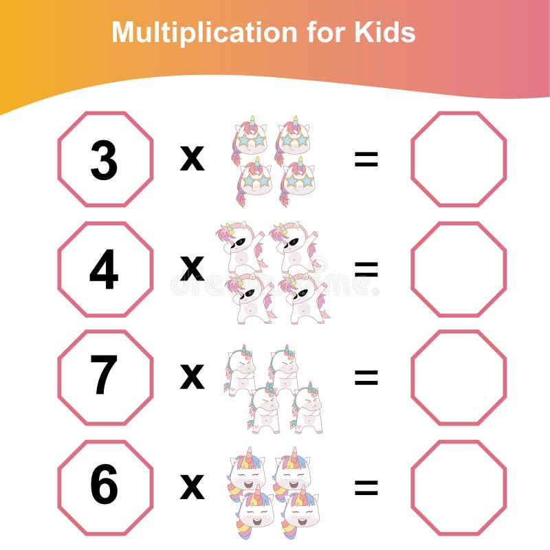 Multiplication Unicorn Worksheet for Preschool Stock Vector - Illustration of worksheets ...