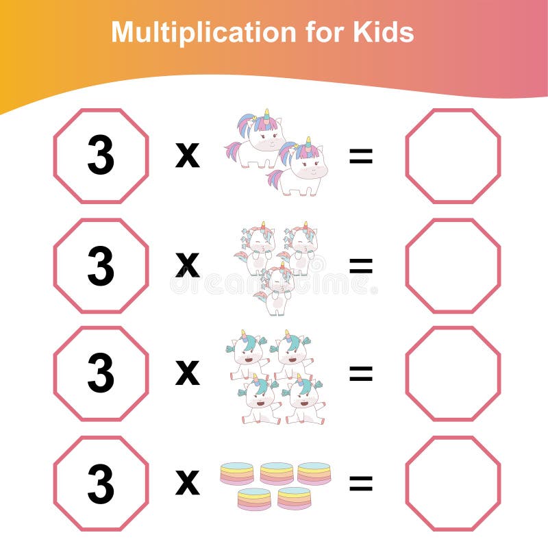 Multiplication Unicorn Worksheet for Preschool Stock Vector - Illustration of worksheets ...