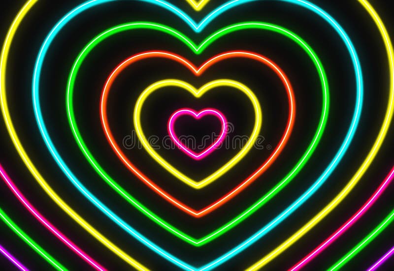 Multiply Color Neon Heart Shape 3D Rendering Stock Illustration ...