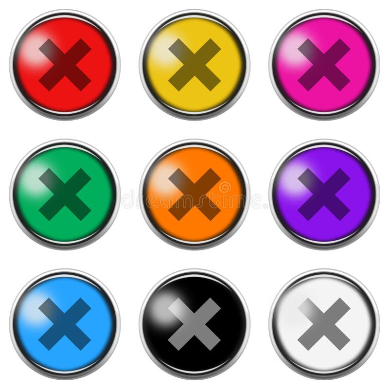 Multiply Sign Button Icon Set with Clipping Path 3d Illustration Stock ...
