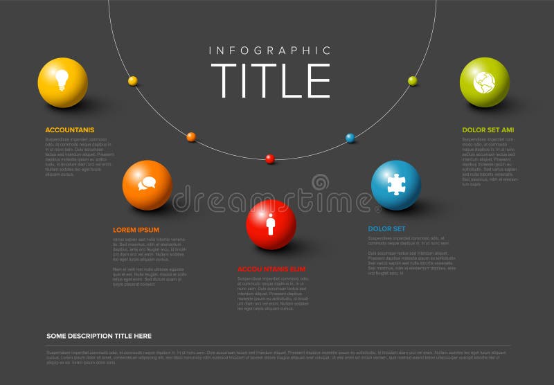 Multipurpose Dark Infographic Template with Five Elements Around Big ...