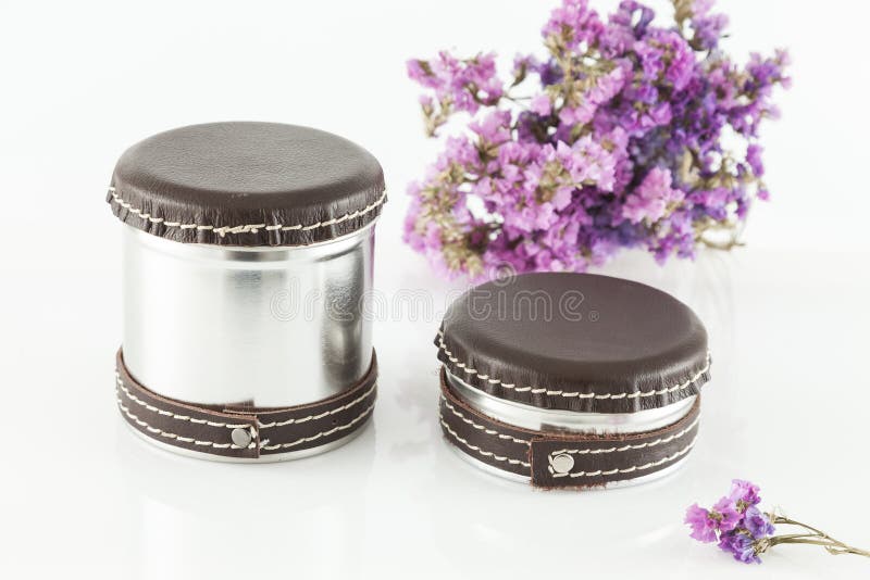 Multipurpose Metal Container Decorated with Leather; Photo on White ...