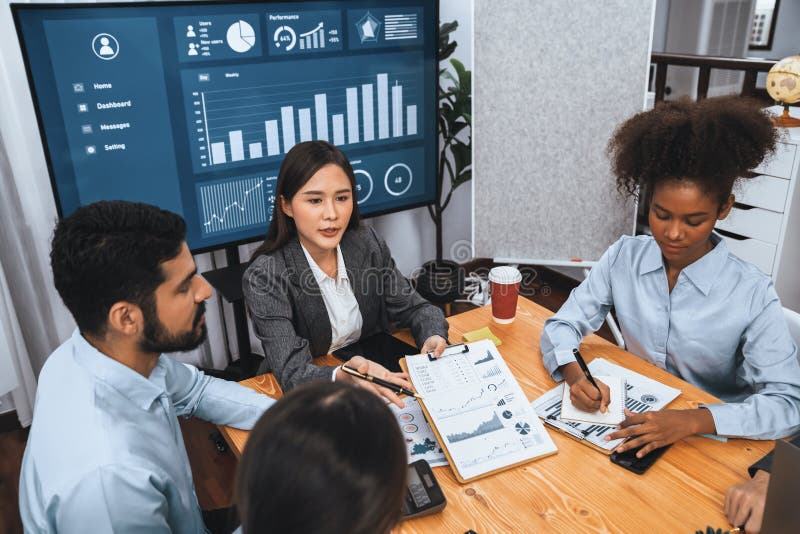 Multiracial Analyst Team Use BI Dashboard for Data Analysis. Concord Stock Photo - Image of ...