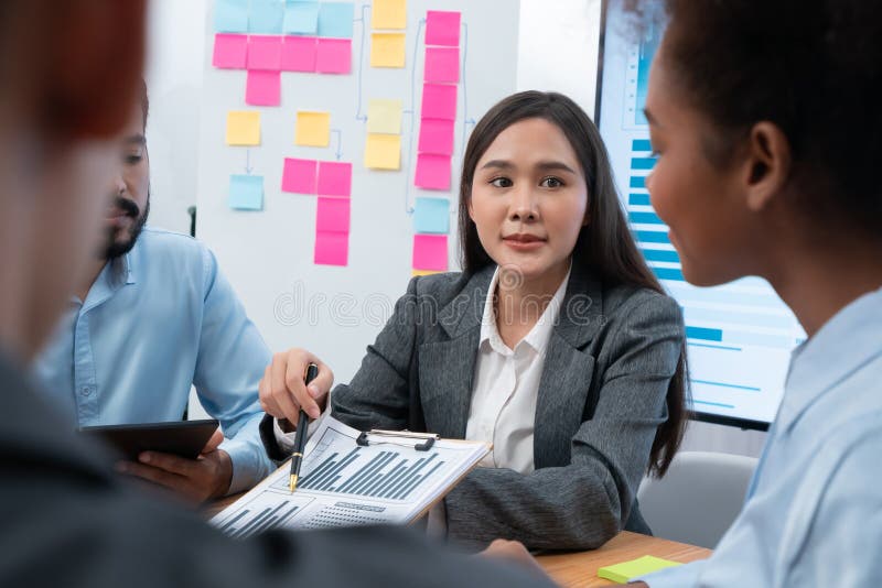 Multiracial Analyst Team Use BI Dashboard for Data Analysis. Concord Stock Image - Image of ...