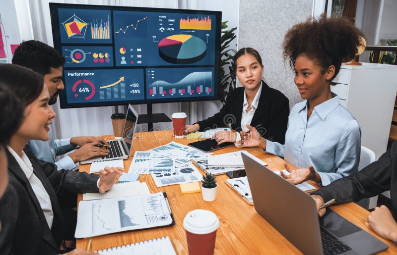 Multiracial Analyst Team Use BI Dashboard for Data Analysis. Concord Stock Image - Image of ...