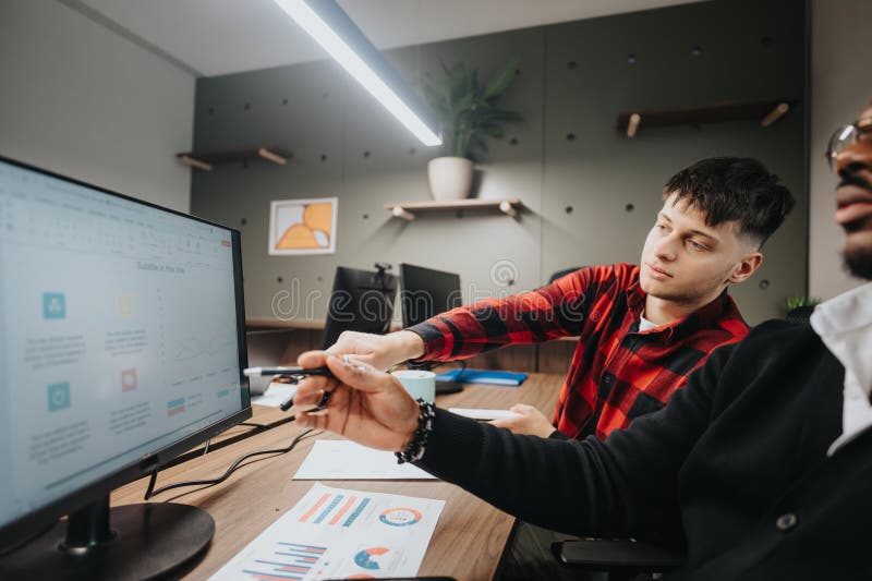 Multiracial Business Team Analyzes Project Statistics Modern Office ...