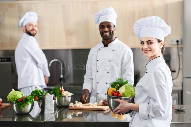Multiracial Chefs Team Working on Professional Stock Photo - Image of ...