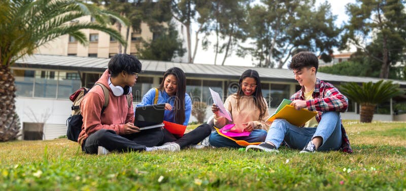 Multiracial College Students Doing University Research Homework and ...