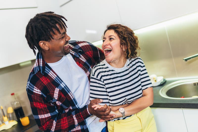 Happy Couple Dancing Salsa in the Kitchen Stock Photo - Image of ...