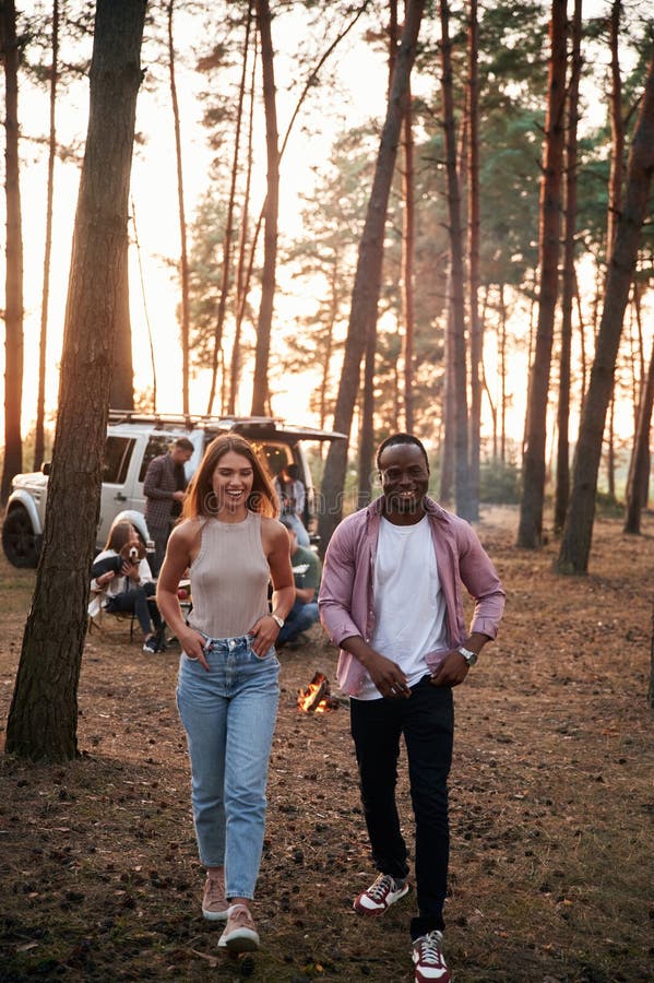 Multiracial Couple. Group of Friends are Together in the Forest Stock ...