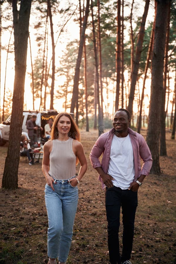 Multiracial Couple. Group of Friends are Together in the Forest Stock ...