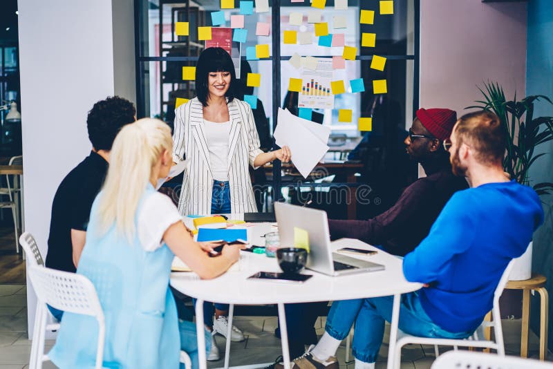 Multiracial Crew of Skilled Clever Students Cooperating on Project and ...