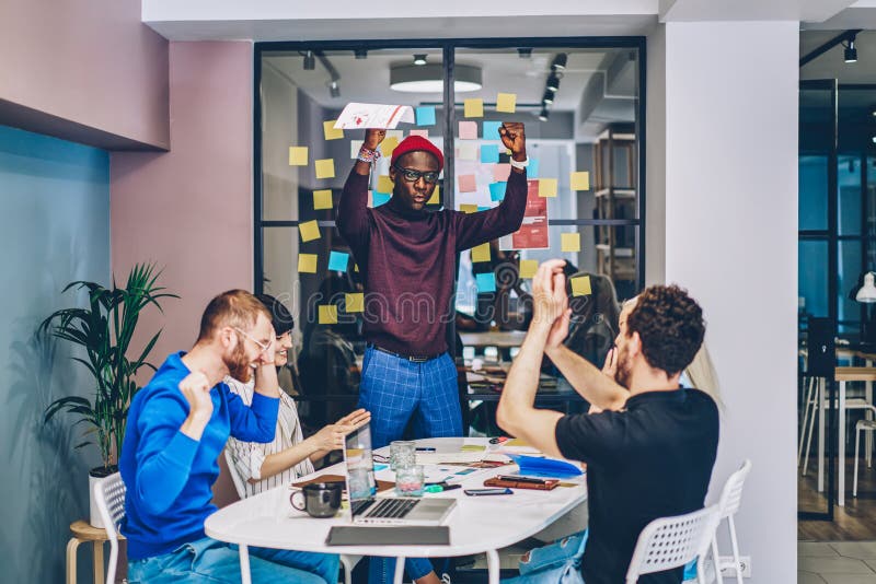 Multiracial Crew of Skilled Clever Students Cooperating on Project and ...