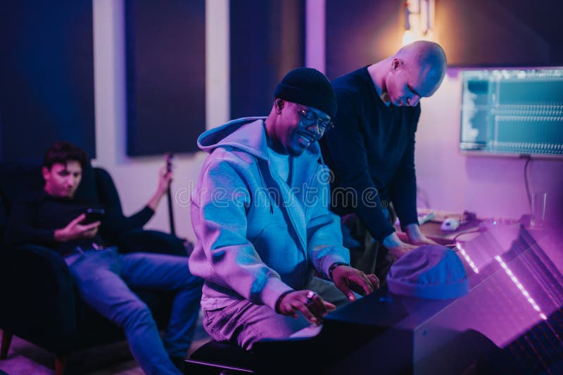 Multiracial Musicians Collaborating Vibrant Music Studio Environment ...
