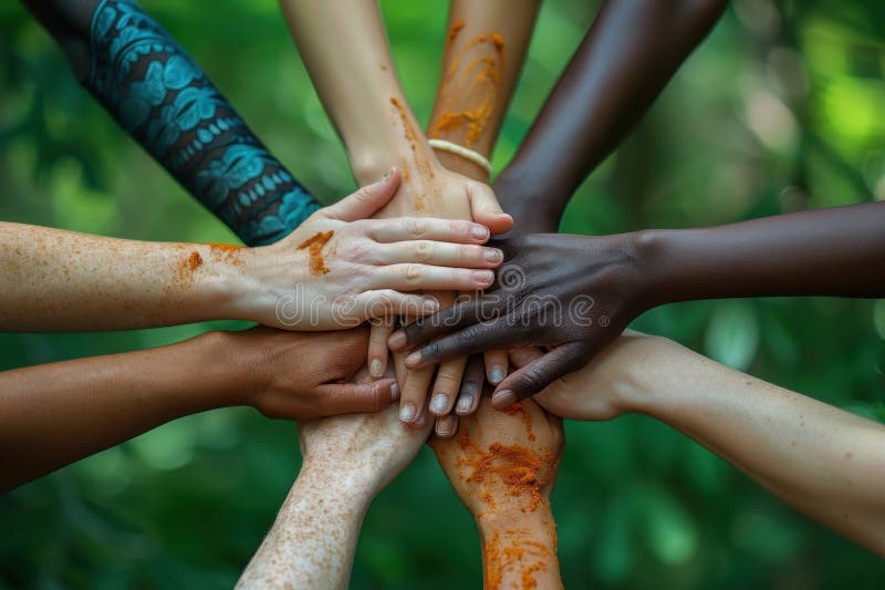 Multiracial People Stacking Their Hands Together in Unity and Support ...