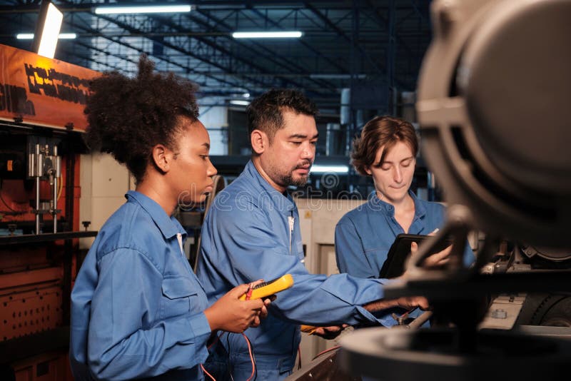 Engineer Teams Inspect Machines` Electric Current at the Industry ...