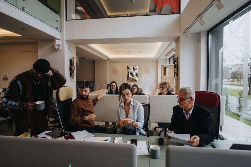 Multi-ethnic Group of Professionals Collaborating on a Project in a ...