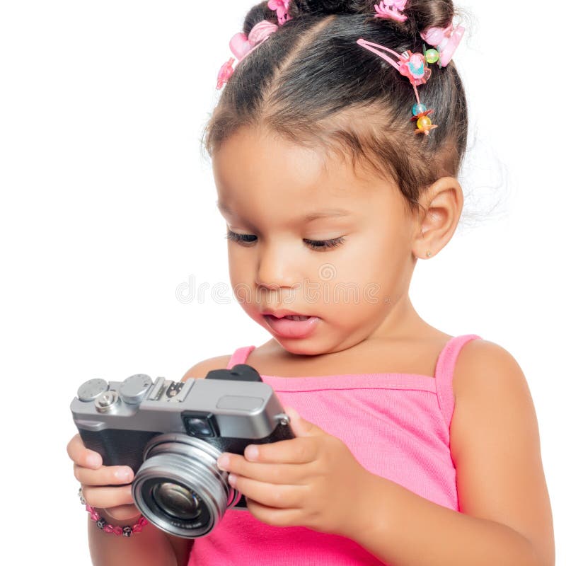Multiracial Small Girl Holding a Compact Camera Stock Image - Image of ...