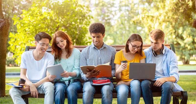 Multiracial Students Studying Together in the Park Stock Image - Image ...