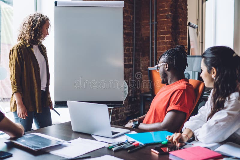 Multiracial Students with Whiteboard in Study Room Stock Image - Image ...