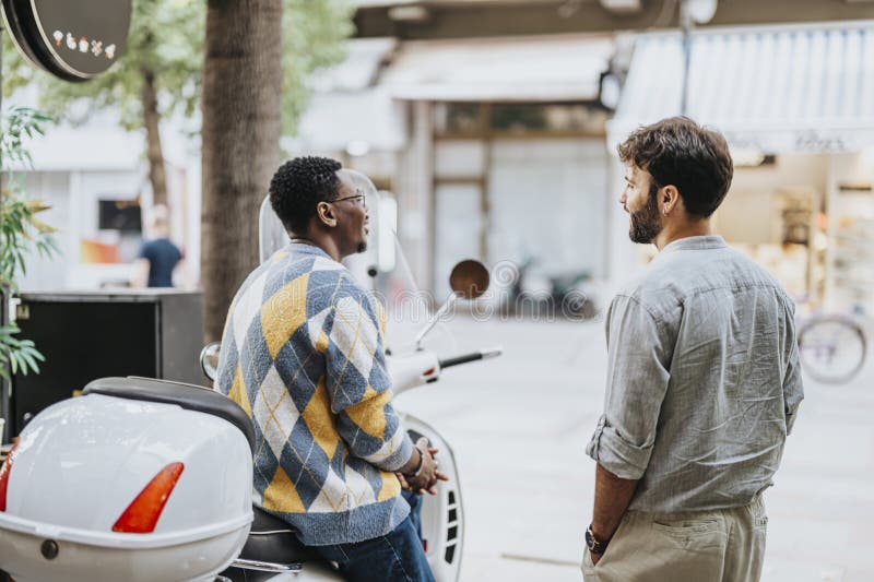 Multiracial Team Collaborating on Outdoor Break Discussing Business ...