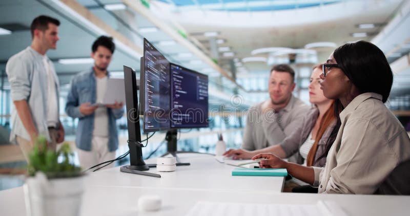 Multiracial Team of Programmers Developing Software Code Stock Image - Image of diverse, agile ...
