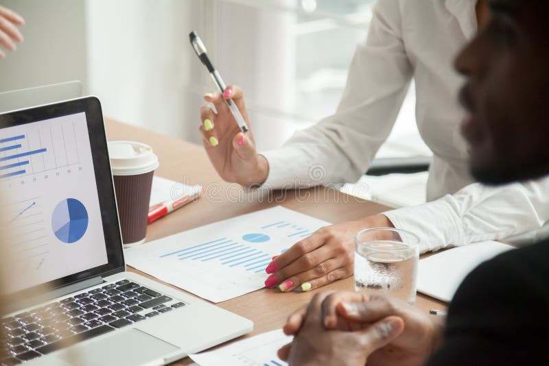 Multiracial Team Working Together on Statistics Data Analysis, B Stock ...