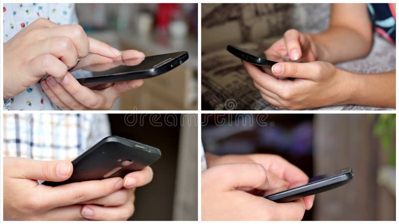 Collage of Different People Hands Texting or Typing on Theirs ...