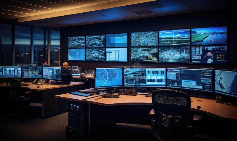A Multiscreen Control Room with a Network of Displays Stock Photo ...