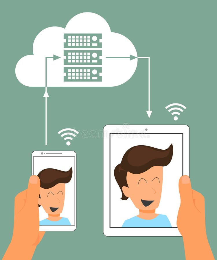 Multiscreen Interaction. Man and Woman are Stock Vector - Illustration ...