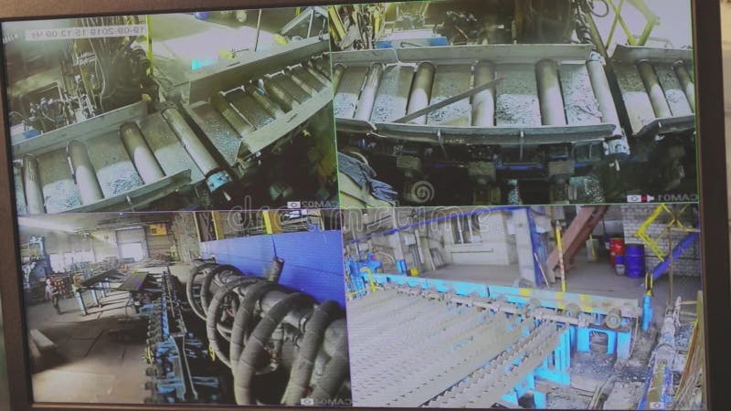 Multiscreen Shows Video from CCTV. Cameras Installed in the Factory ...