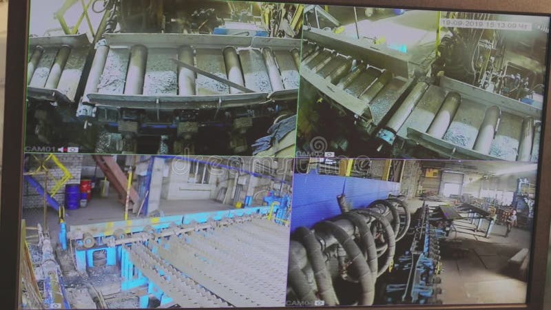 Multiscreen Shows Video from CCTV. Cameras Installed in the Factory ...