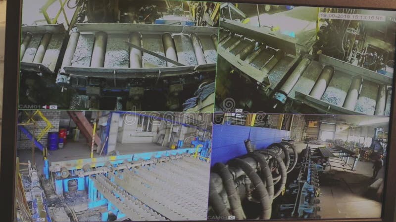Multiscreen Shows Video from CCTV. Cameras Installed in the Factory ...