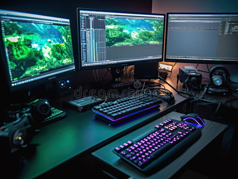 Multiscreen Video Editors in a Workspace Stock Illustration ...