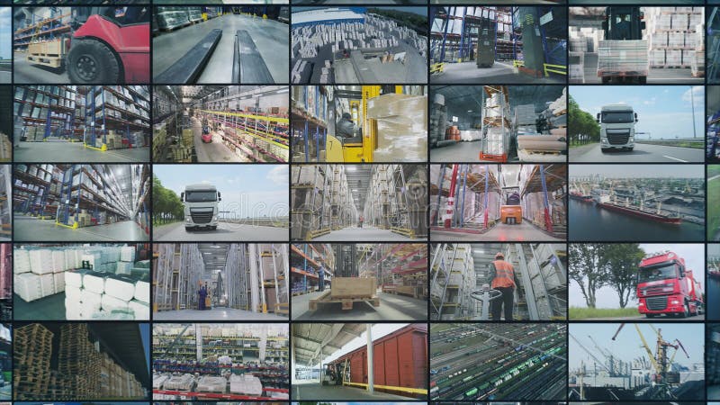 Multiscreen Video Work in a Large Warehouse. Logistics in a Big Company ...