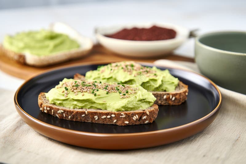 Multiseed Bread with Avocado Spread on a Ceramic Plate Stock Image ...