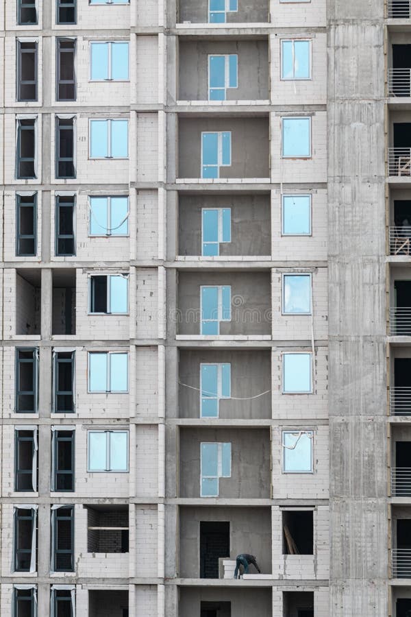 Multistory Residential White Brick Building Facade Stock Image - Image ...