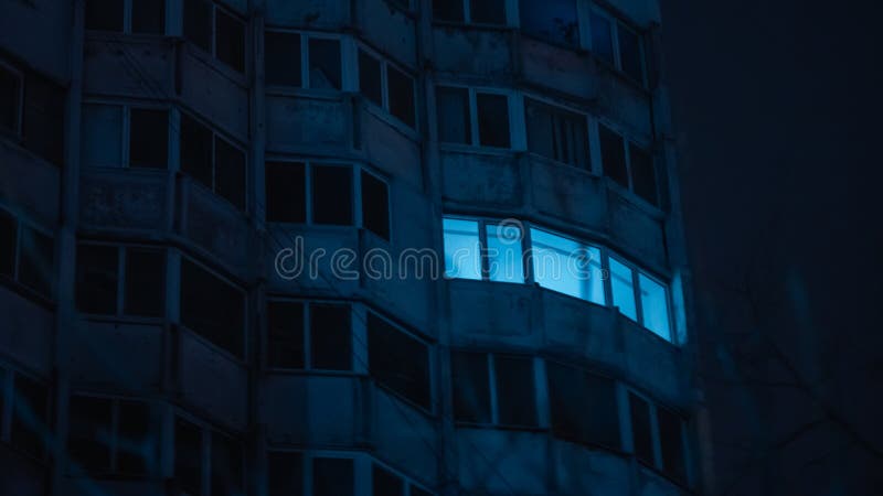 Multistory Soviet Building at the Night with Blue Light Stock Image ...