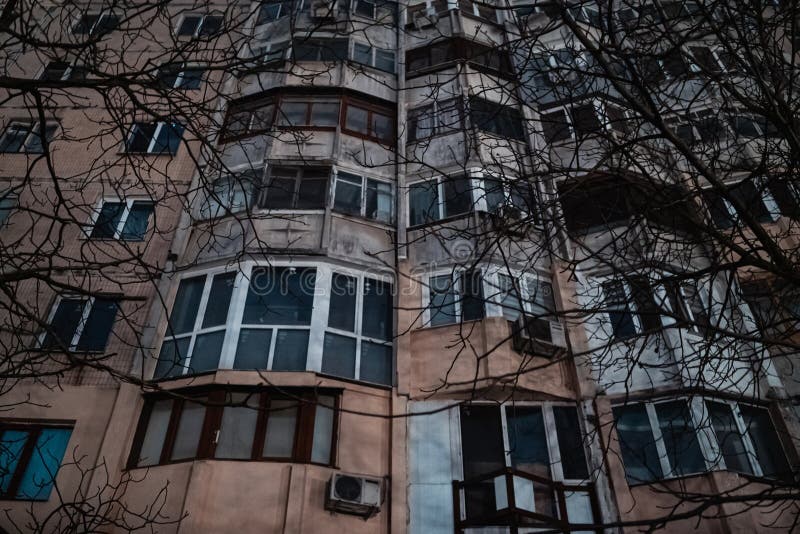 Multistory Terrible Building in Autumn at the Night Stock Image - Image ...