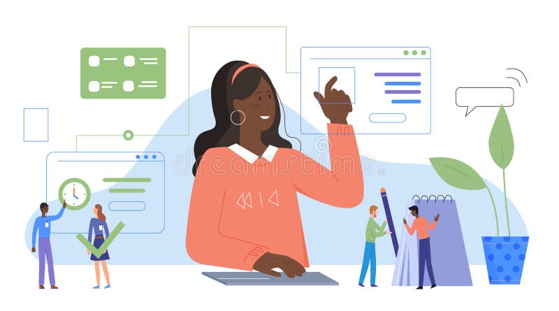 Multitask Technology for Work of Employee, Woman Working with ...