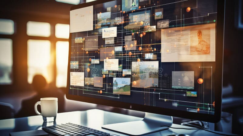 Multitaskg Computer Screen in Office Stock Illustration - Illustration ...