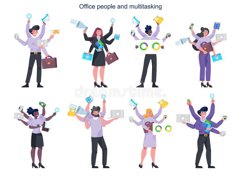 Multitasking Business People with Many Hands Set. Effective Stock ...