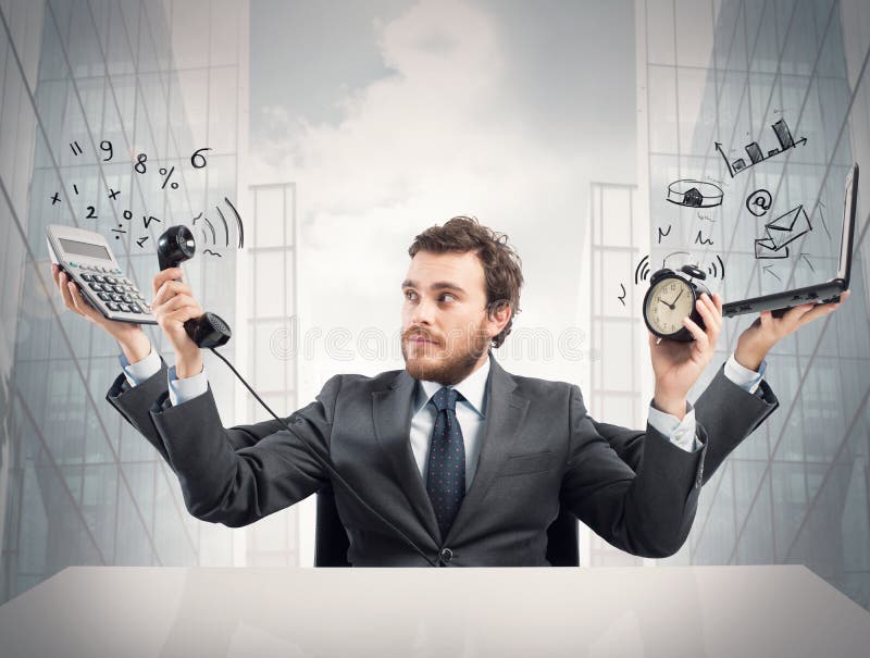 Businessman multitasking stock image. Image of mobile - 25641023