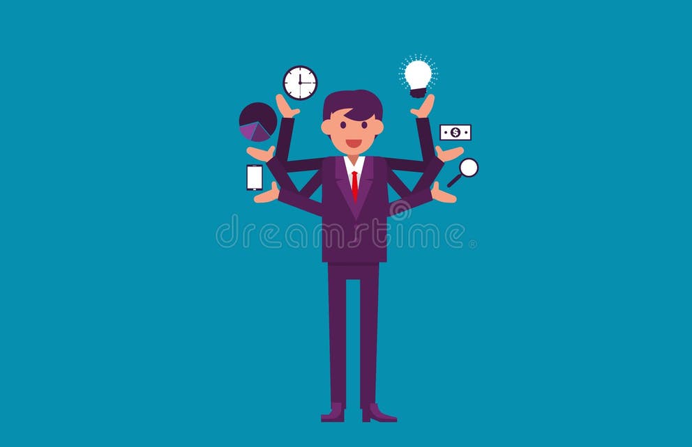 Multitasking. Businessman with Multiple Arms. Vector Illustration ...