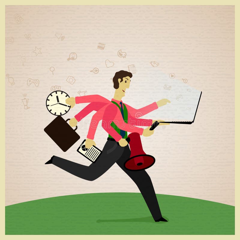 Vector Female Business Character in Cartoon Style. Busy Multitasking ...