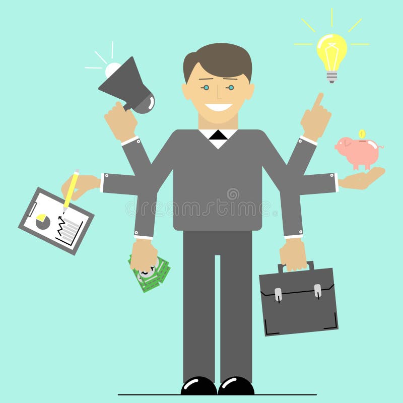 Multitasking. Businessman Time To Do Many Things at Once Stock Vector ...