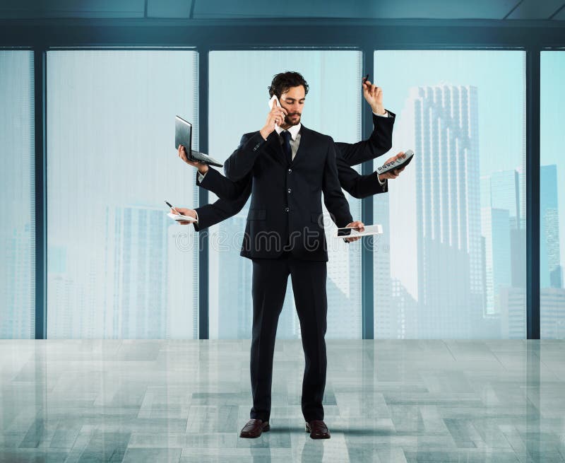 Businessman multitasking stock image. Image of mobile - 25641023