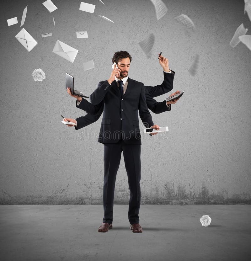 Businessman multitasking stock image. Image of mobile - 25641023