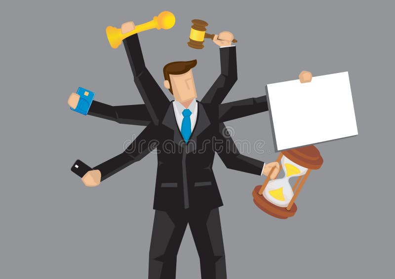 Multitasking Businessman Vector Cartoon Character Illustration Stock ...