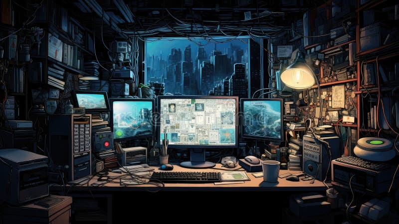 Multitasking busy computer stock illustration. Illustration of ...